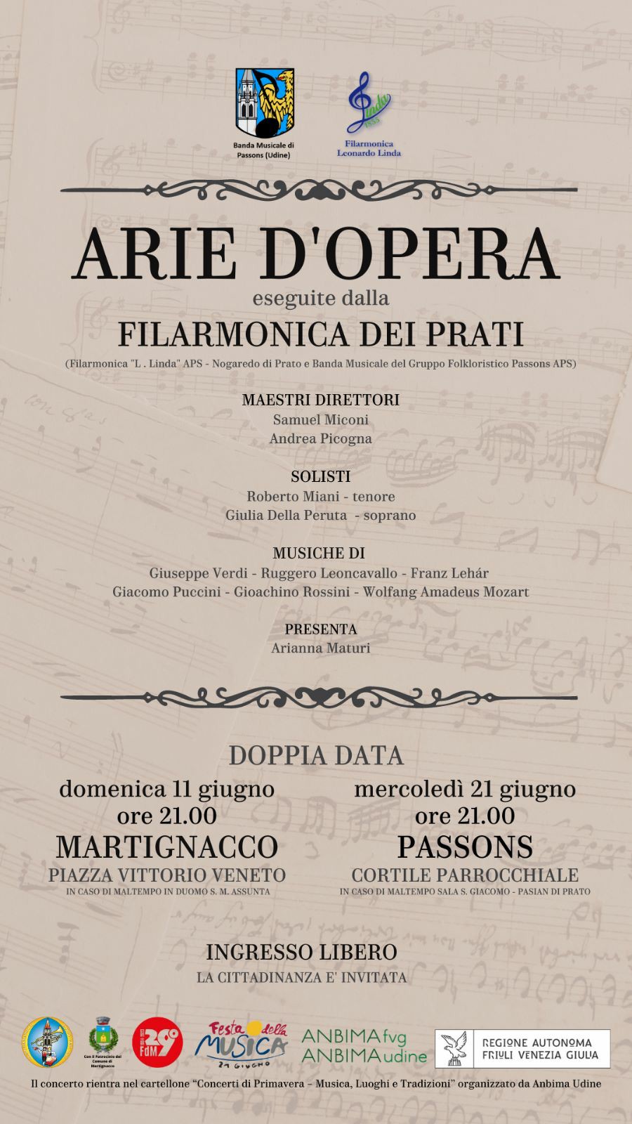 Arie d'Opera a Martignacco e Passons - ANBIMA Regione Friuli Venezia Giulia